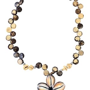 BlueRica Kaput Shells Flower on Brown Coconut Shell Disc Beads Necklace