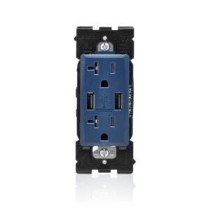 leviton ruaa2-rn renu usb charger/tamper-resistant duplex outlet, 20a-125vac, rich navy