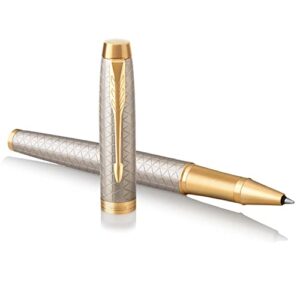 parker im rollerball pen, premium warm silver with fine point black ink refill (1931686)