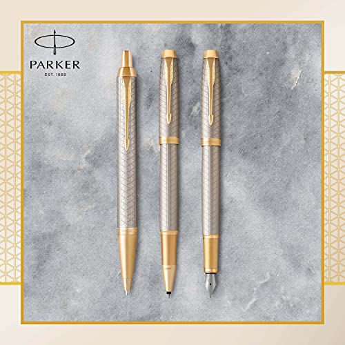 PARKER IM Rollerball Pen, Premium Warm Silver with Fine Point Black Ink Refill (1931686)