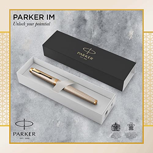 PARKER IM Rollerball Pen, Premium Warm Silver with Fine Point Black Ink Refill (1931686)