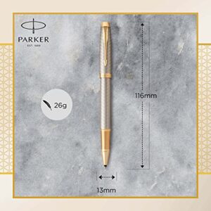 PARKER IM Rollerball Pen, Premium Warm Silver with Fine Point Black Ink Refill (1931686)