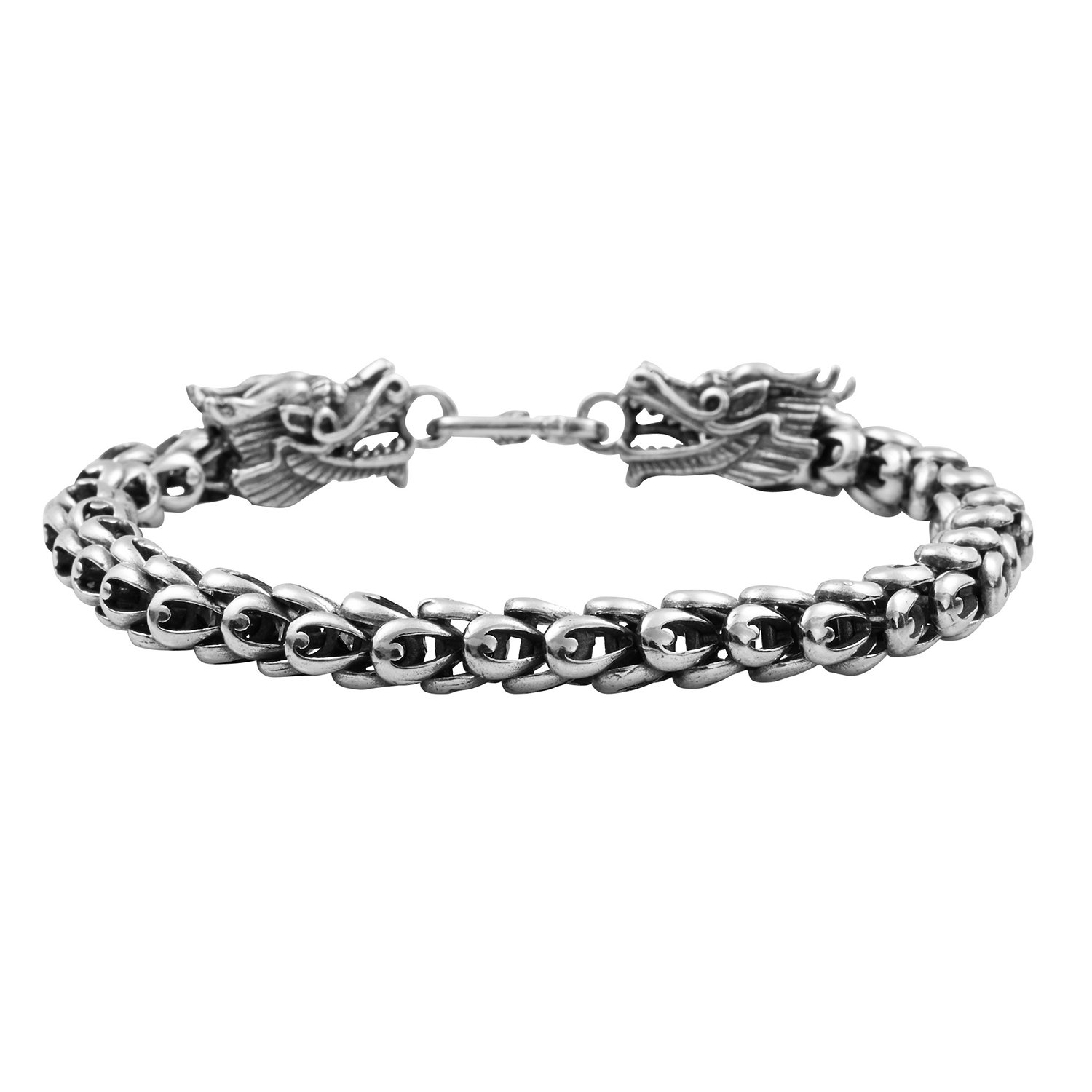 Wellme Sterling Silver Dragon Bracelet - Handmade Vintage 925 Jewelry 7'' 7.5'' 8'' 8.5'' or 9'' (sterling silver, 7mm wide, 9 inches)