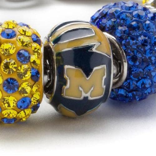 Michigan Wolverines Jewelry Gifts for Women - Michigan Logo Bead - Hypoallergenic Stainless Steel Charms - University of Michigan Womens Accessories