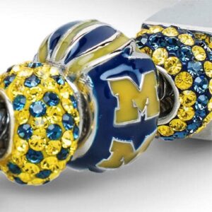 Michigan Wolverines Jewelry Gifts for Women - Michigan Logo Bead - Hypoallergenic Stainless Steel Charms - University of Michigan Womens Accessories