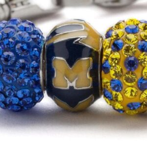 Michigan Wolverines Jewelry Gifts for Women - Michigan Logo Bead - Hypoallergenic Stainless Steel Charms - University of Michigan Womens Accessories