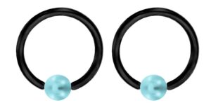 playful piercings pair of unique custom black & lt blue captive bead ring lip, belly, nipple, cartilage, tragus, septum, earring hoop - 18g 1/2"