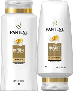 pantene moisturizing shampoo 25.4 oz and silicon-free conditioner 24 oz for dry hair, daily moisture renewal, bundle pack (packaging may vary)