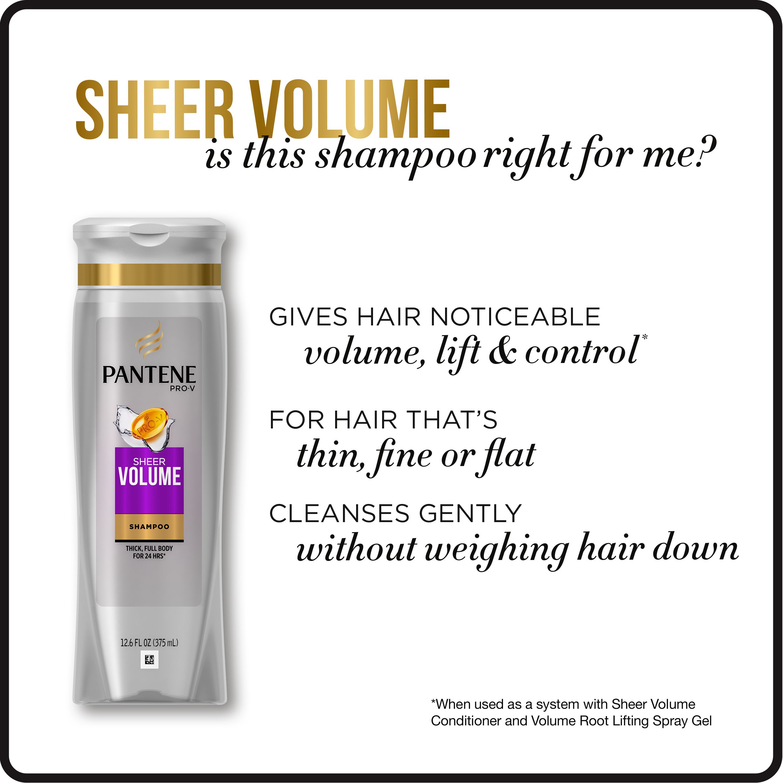 Pantene Volumizing Shampoo and Sulfate Free Conditioner for Fine Hair, Sheer Volume, 25.4 Fl Oz (Pack of 2)