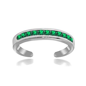 hoops & loops sterling silver channel-set green toe ring