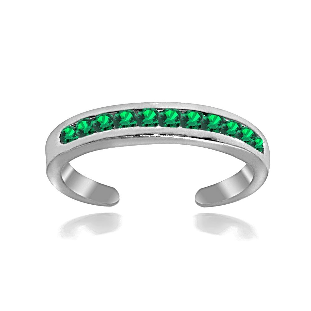 Hoops & Loops Sterling Silver Channel-Set Green Toe Ring