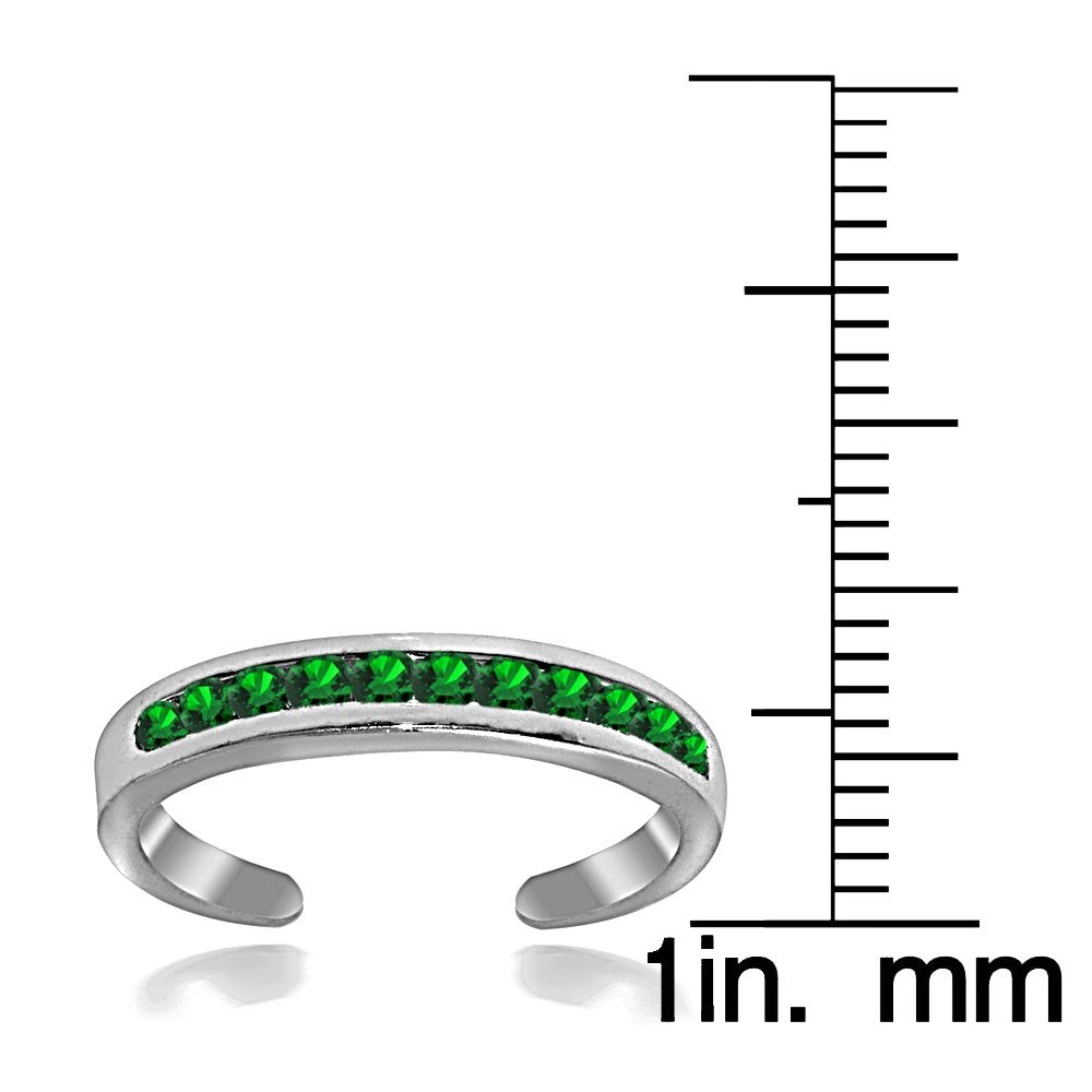 Hoops & Loops Sterling Silver Channel-Set Green Toe Ring