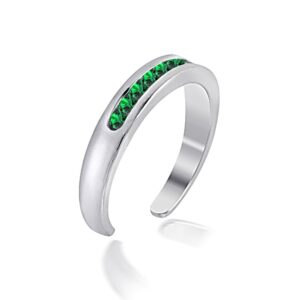 Hoops & Loops Sterling Silver Channel-Set Green Toe Ring