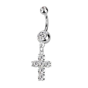 dynamique large prong set multi cz cross dangle 316l surgical steel belly button ring (sold per piece)