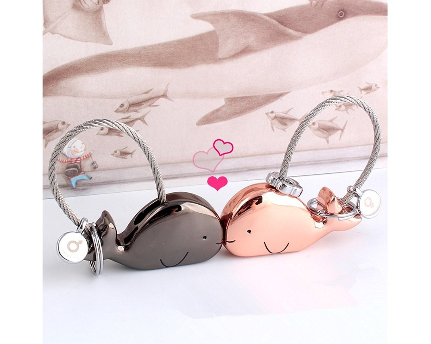 MILESI Sweet Kissing Whale Couples Keychains Birthday Present Valentine‘s Gift Anniversary for him and her