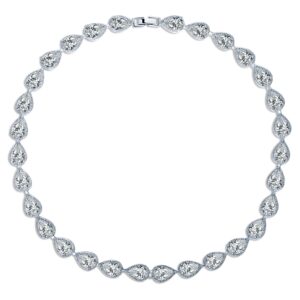 masop women's silver-tone clear cz cubic zirconia pear shape teardrop luxury necklace choker 16.8inch