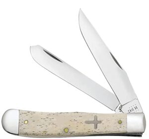 case xx wr pocket knife trapper natural bone cross shield item #6721 - (6254 ss) - length closed: 4 1/8 inches