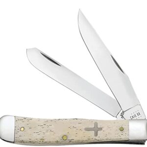 Case XX WR Pocket Knife Trapper Natural Bone Cross Shield Item #6721 - (6254 SS) - Length Closed: 4 1/8 Inches