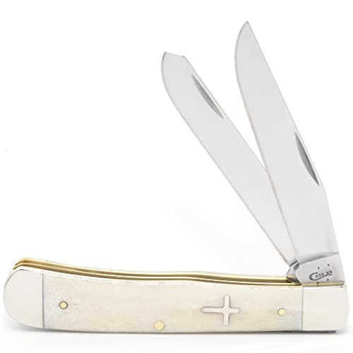 Case XX WR Pocket Knife Trapper Natural Bone Cross Shield Item #6721 - (6254 SS) - Length Closed: 4 1/8 Inches