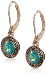 napier women's color declaration, gold tone silk green crystal glass leverback drop earrings