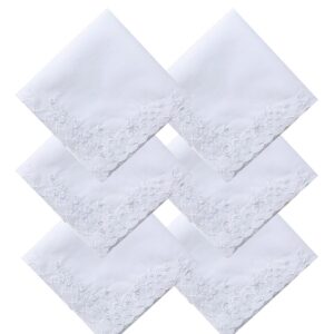 CoCoUSM Womens Large Soft White Embroidered Handkerchiefs - 60s Cotton Square 17"