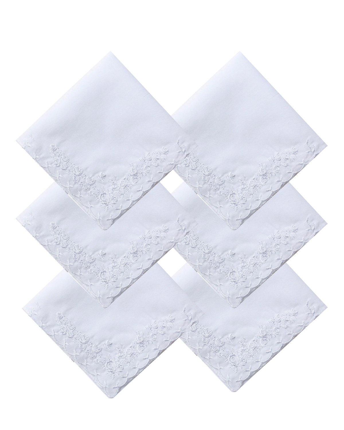 CoCoUSM Womens Large Soft White Embroidered Handkerchiefs - 60s Cotton Square 17"