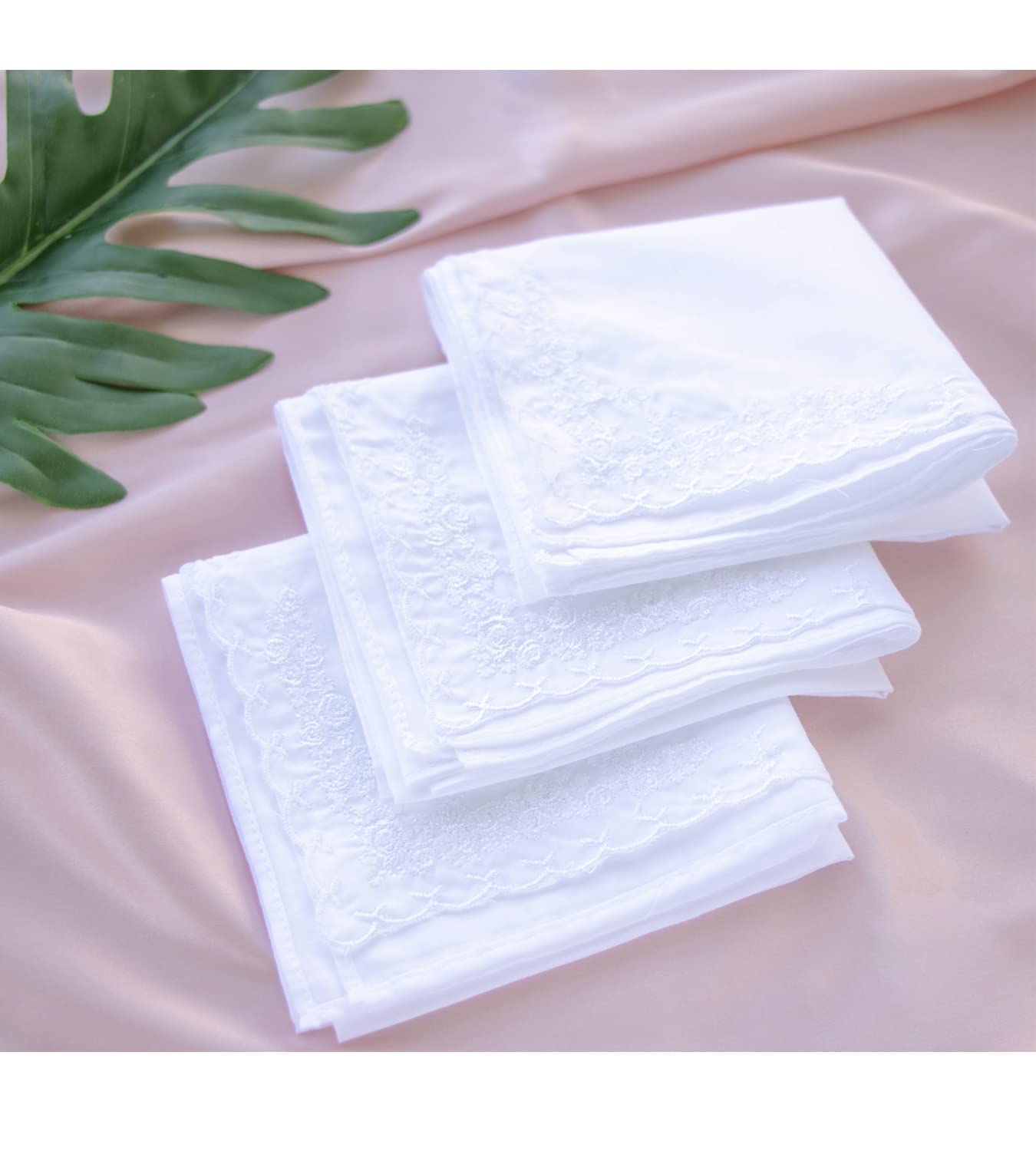 CoCoUSM Womens Large Soft White Embroidered Handkerchiefs - 60s Cotton Square 17"