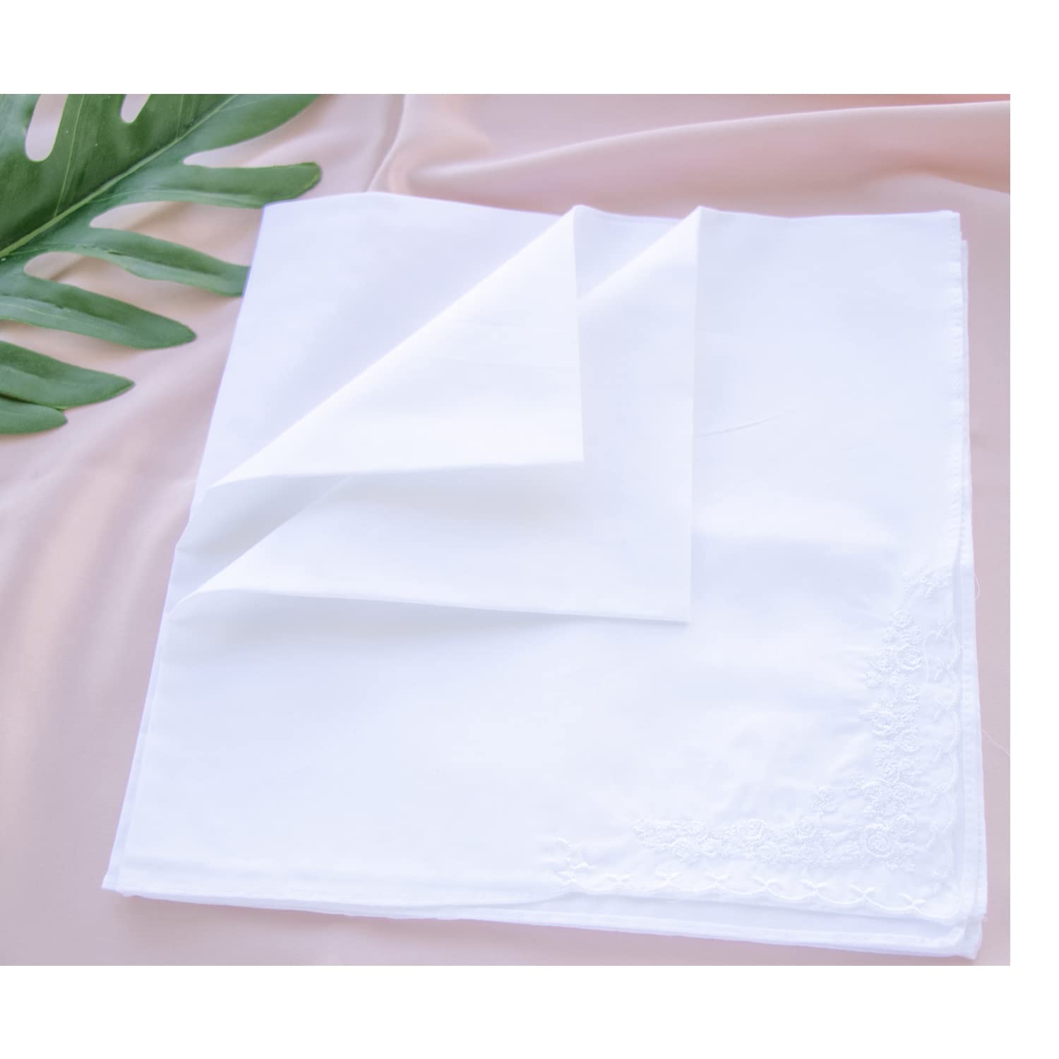 CoCoUSM Womens Large Soft White Embroidered Handkerchiefs - 60s Cotton Square 17"