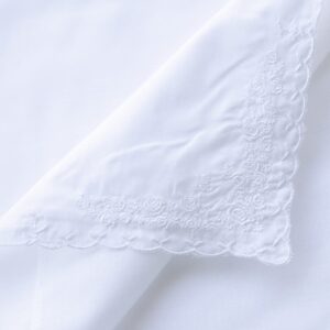 CoCoUSM Womens Large Soft White Embroidered Handkerchiefs - 60s Cotton Square 17"