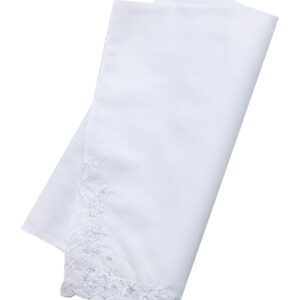 CoCoUSM Womens Large Soft White Embroidered Handkerchiefs - 60s Cotton Square 17"