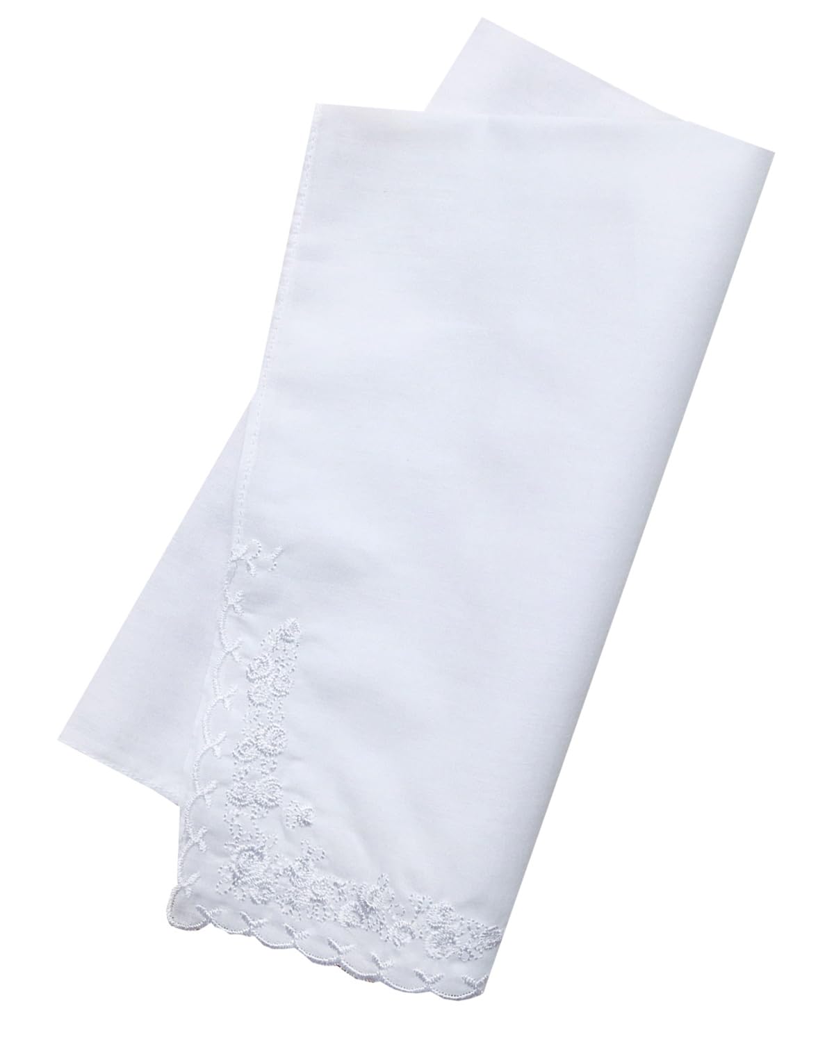 CoCoUSM Womens Large Soft White Embroidered Handkerchiefs - 60s Cotton Square 17"