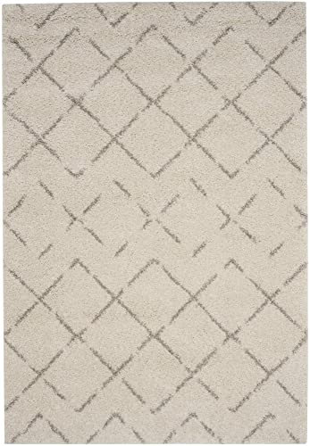 SAFAVIEH Arizona Shag Collection Area Rug - 5'1" x 7'6", Ivory & Beige, Moroccan Design, Non-Shedding & Easy Care, 1.6-inch Thick Ideal for High Traffic Areas in Living Room, Bedroom (ASG743A)