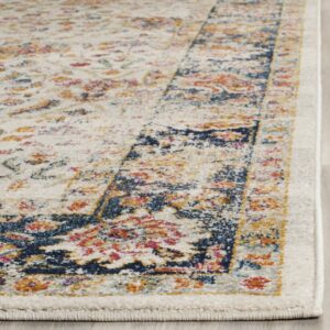 SAFAVIEH Madison Collection Area Rug - 8' x 10', Cream & Navy, Oriental Boho Chic Distressed Design, Non-Shedding & Easy Care, Ideal for High Traffic Areas in Living Room, Bedroom (MAD609D)