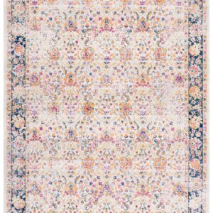 SAFAVIEH Madison Collection Area Rug - 8' x 10', Cream & Navy, Oriental Boho Chic Distressed Design, Non-Shedding & Easy Care, Ideal for High Traffic Areas in Living Room, Bedroom (MAD609D)