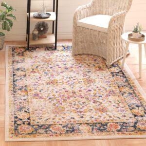 SAFAVIEH Madison Collection Area Rug - 8' x 10', Cream & Navy, Oriental Boho Chic Distressed Design, Non-Shedding & Easy Care, Ideal for High Traffic Areas in Living Room, Bedroom (MAD609D)