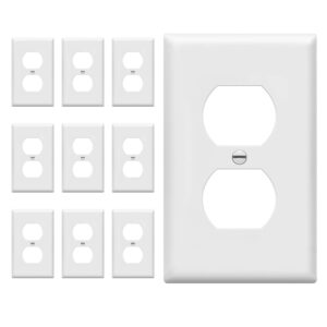 enerlites duplex wall plates kit, electrical outlet covers, standard size 1-gang 4.50" x 2.76", unbreakable polycarbonate thermoplastic, electric receptacle plug covers, 8821-w-10pcs, white, 10 pack