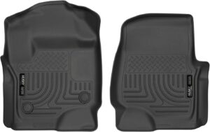 husky liners weatherbeater floor mats | fits 2017 - 2024 ford f-250, f-350, f-450 supercab/crew cab w/factory carpeting | front row, 2-pc black - 13301