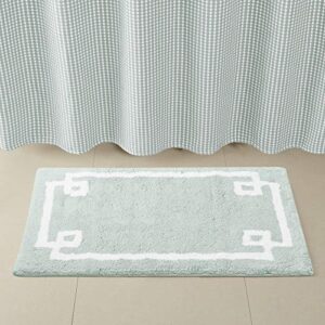 madison park evan 100% cotton bathroom rug non slip backing-luxrurious tufted plush bath mat absorbent, quick dry, spa design shower room décor, 24x40, seafoam