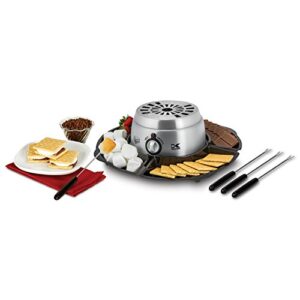 kalorik 2-in-1 smores maker, with chocolate treat fondue melt feature, includes fork and tray set, stainless steel