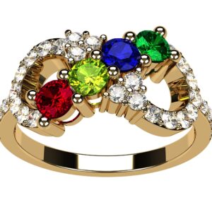 Central Diamond Center Infinity Mothers Ring with 1 to 6 Simulated Birthstones - 14k Yellow - Size 5