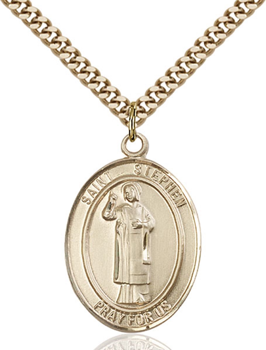 14K Gold Filled Catholic Saint Stephen the Martyr Medal, 1 Inch