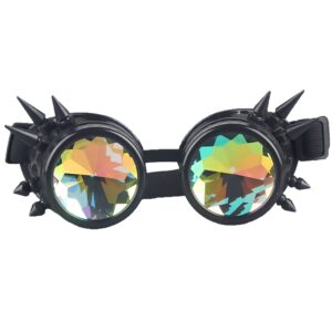 rainbow crystal lenses steampunk glasses chrome finish gotchic welder goggles,black,adjustable