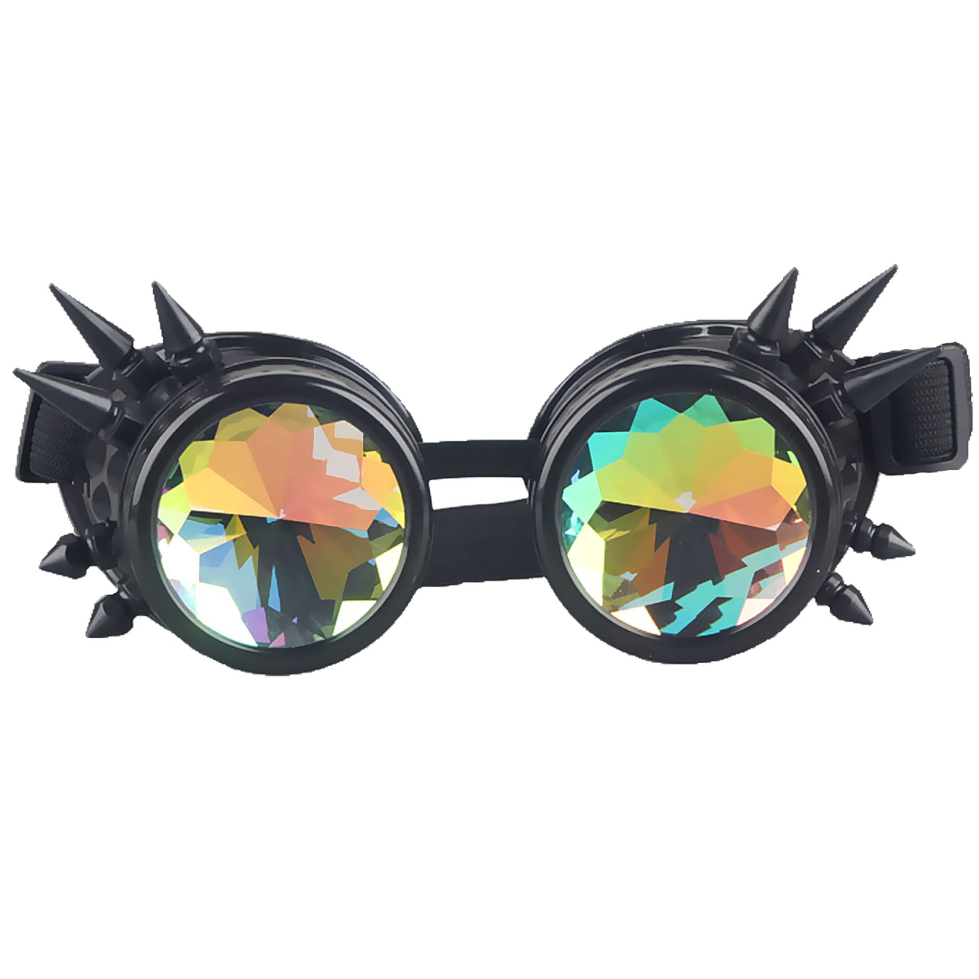 Rainbow Crystal Lenses Steampunk Glasses Chrome Finish Gotchic Welder Goggles,Black,Adjustable