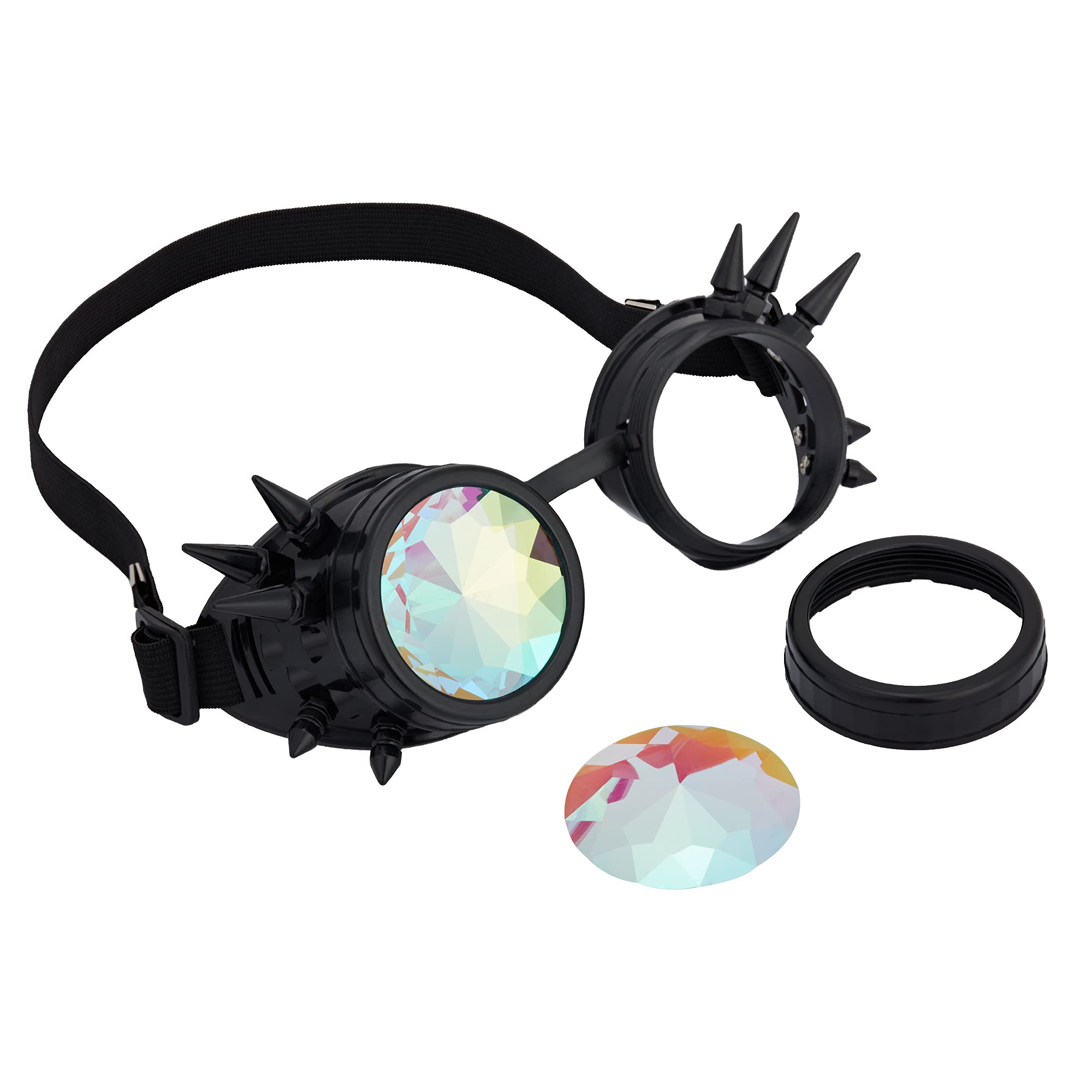 Rainbow Crystal Lenses Steampunk Glasses Chrome Finish Gotchic Welder Goggles,Black,Adjustable