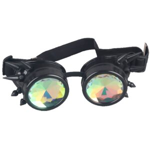 Rainbow Crystal Lenses Steampunk Glasses Chrome Finish Gotchic Welder Goggles,Black,Adjustable