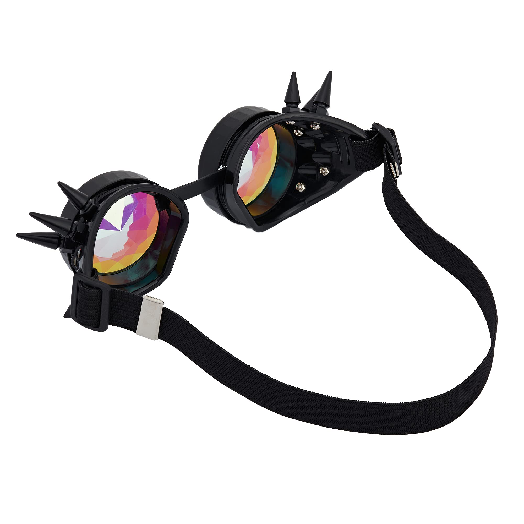 Rainbow Crystal Lenses Steampunk Glasses Chrome Finish Gotchic Welder Goggles,Black,Adjustable