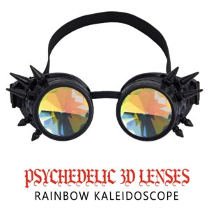 Rainbow Crystal Lenses Steampunk Glasses Chrome Finish Gotchic Welder Goggles,Black,Adjustable