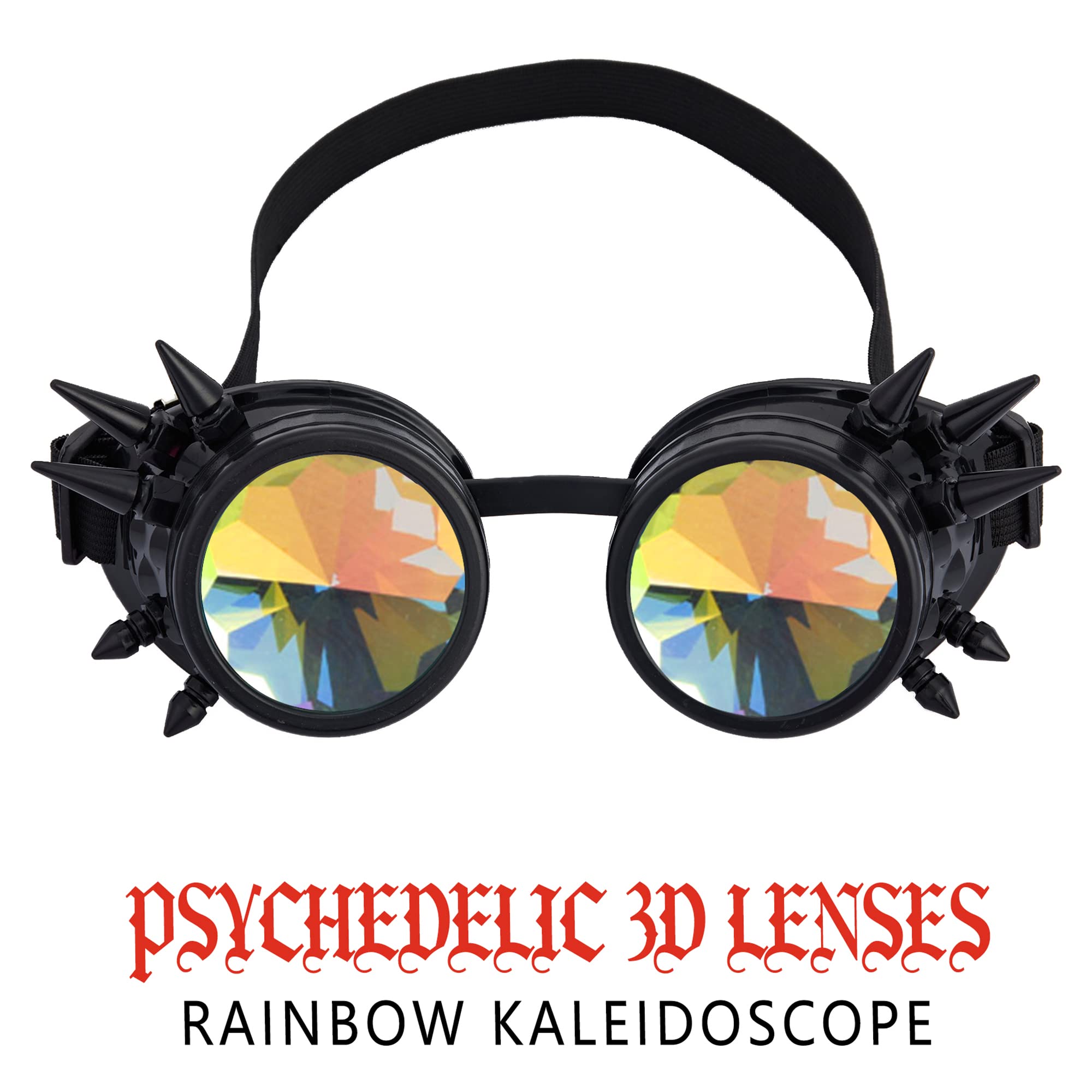 Rainbow Crystal Lenses Steampunk Glasses Chrome Finish Gotchic Welder Goggles,Black,Adjustable