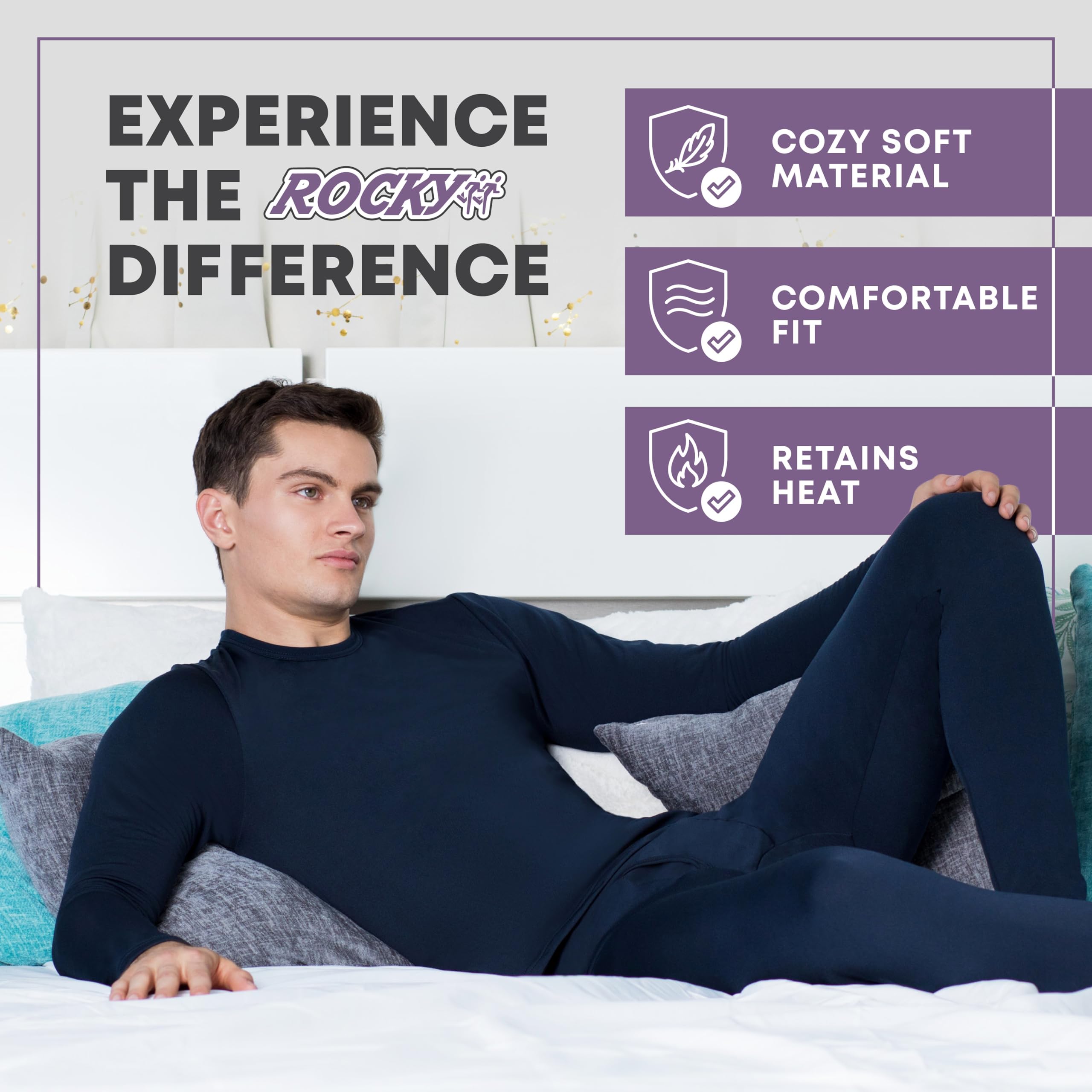 Rocky Thermal Underwear for Men (Long Johns Thermals Set) Shirt & Pants, Base Layer (Navy - Standard Weight/Large)