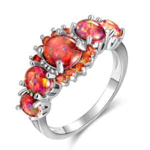 cinily rhodium plated created orange fire opal orange garnet women jewelry gemstone ring size 6